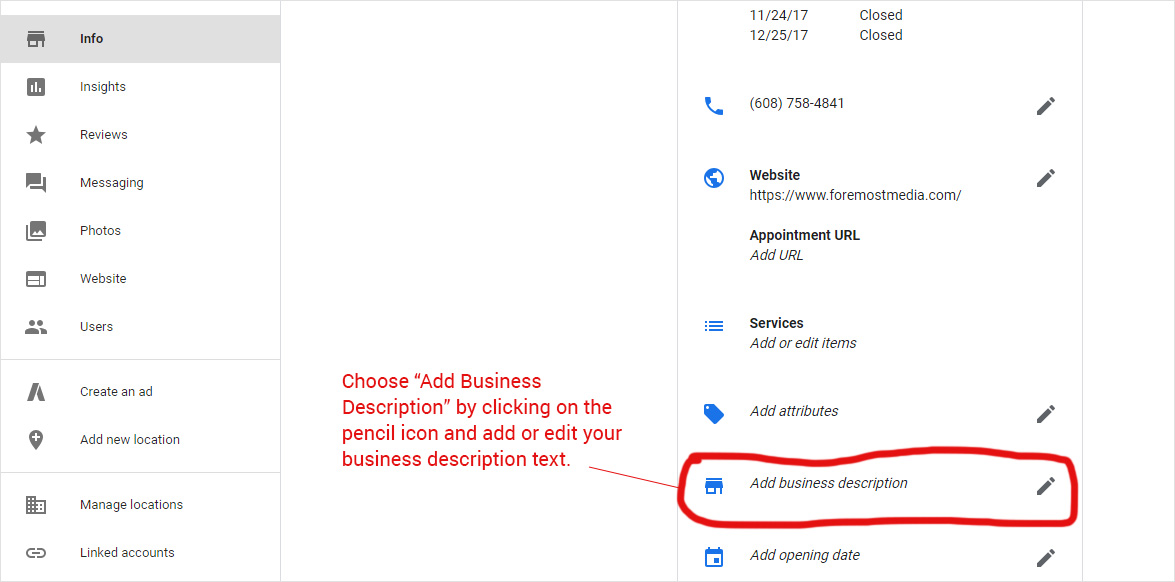 Business Description returns to Google | Foremost Media Blog